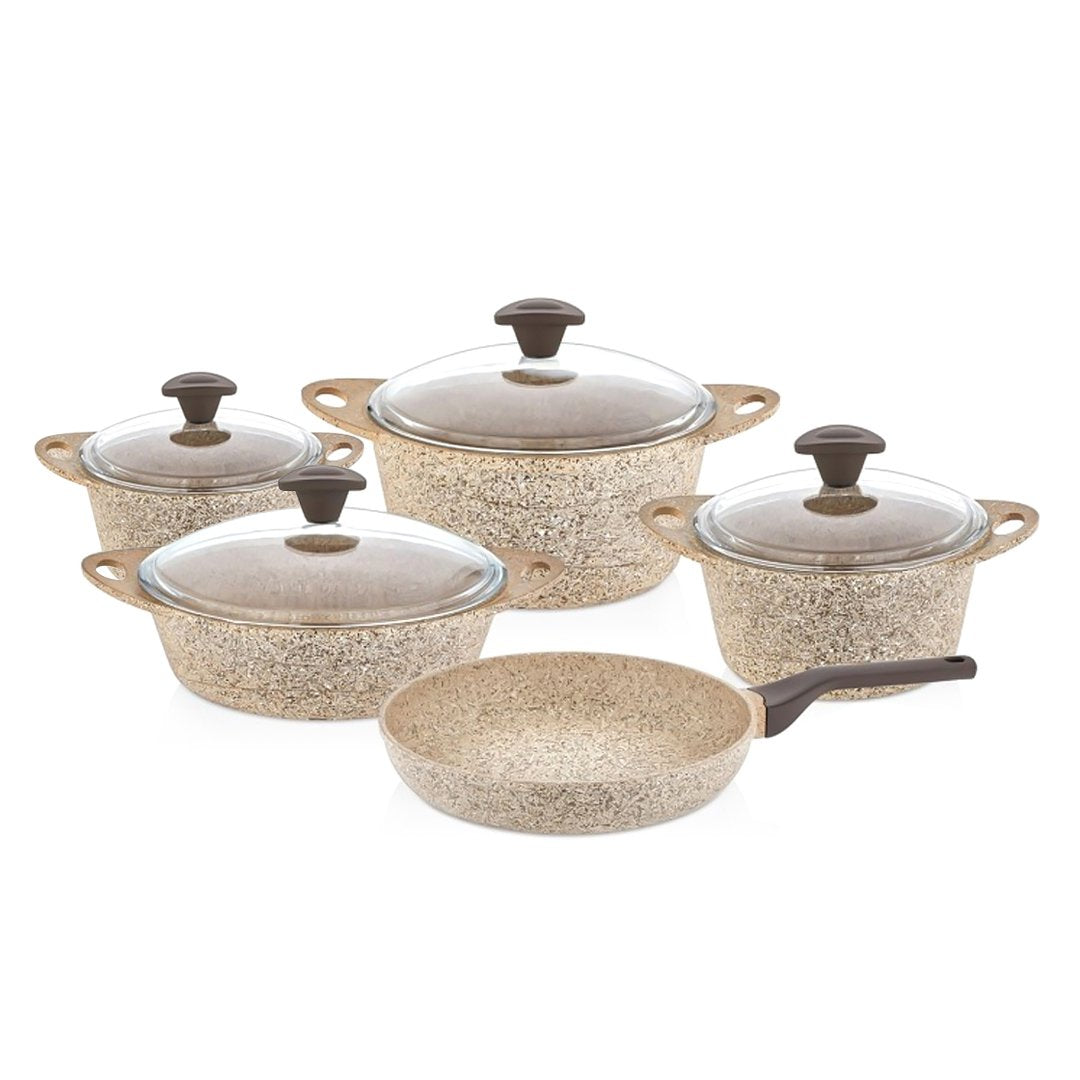 Falez Doa 9Pcs Cookware Set Creamy - F33268 – Almuftah Center